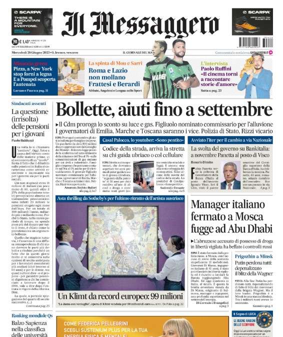 Il Messaggero in prima pagina: "Roma e Lazio non mollano Frattesi e ...
